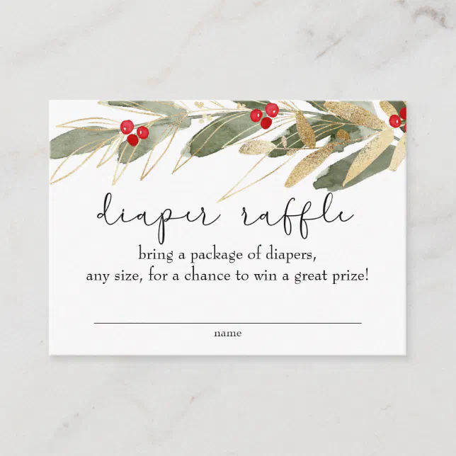 Winter Holly Diaper Raffle Insert for Baby Shower | Zazzle