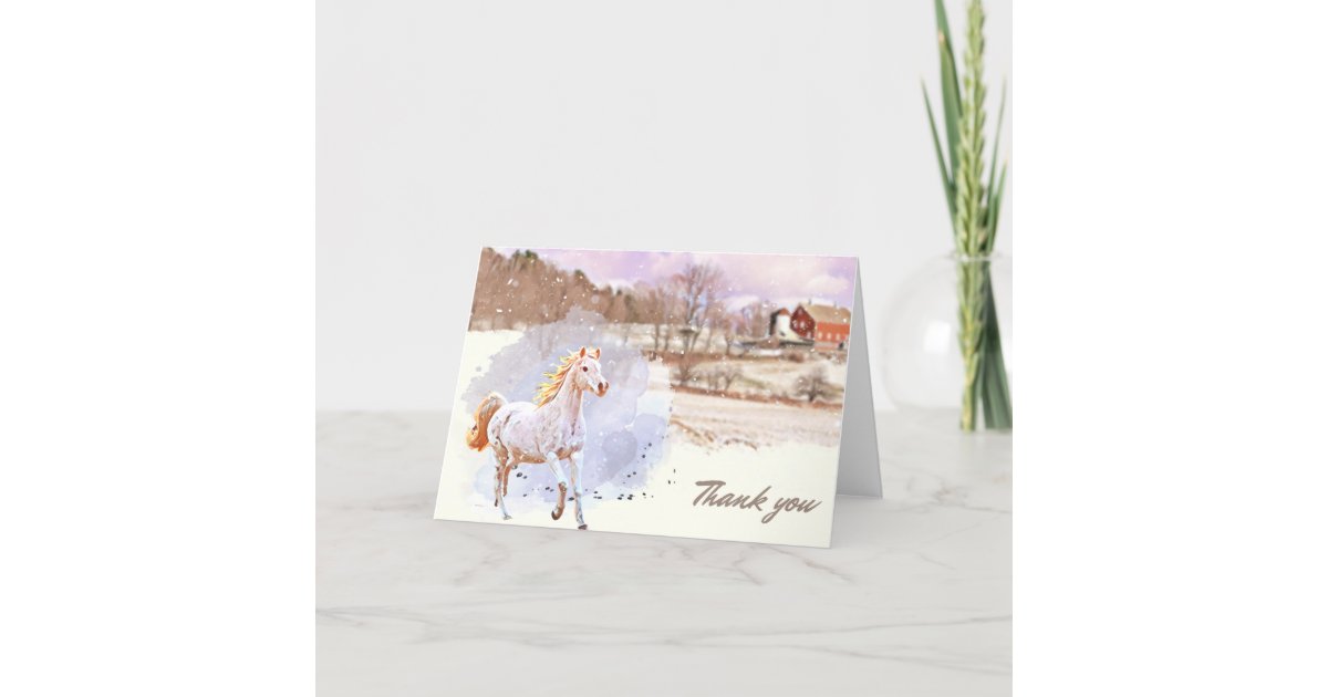 Winter Horse Farm Thank You Card | Zazzle