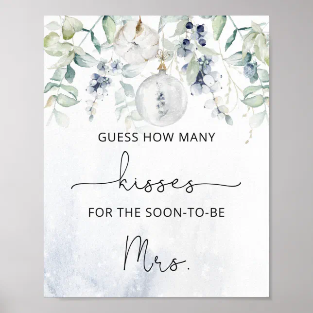 Winter How Many Kisses Bridal Shower Game Poster Zazzle