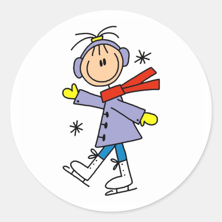 Winter Ice Skating Classic Round Sticker | Zazzle