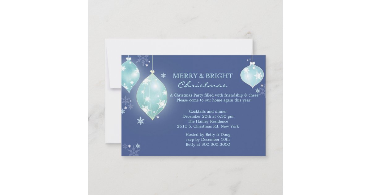 Winter Icy Blue Balls Christmas Party Invitation | Zazzle