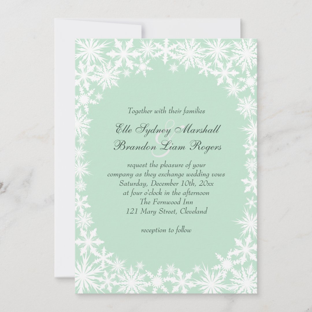 Winter Lace on Mint Wedding Invitation | Zazzle