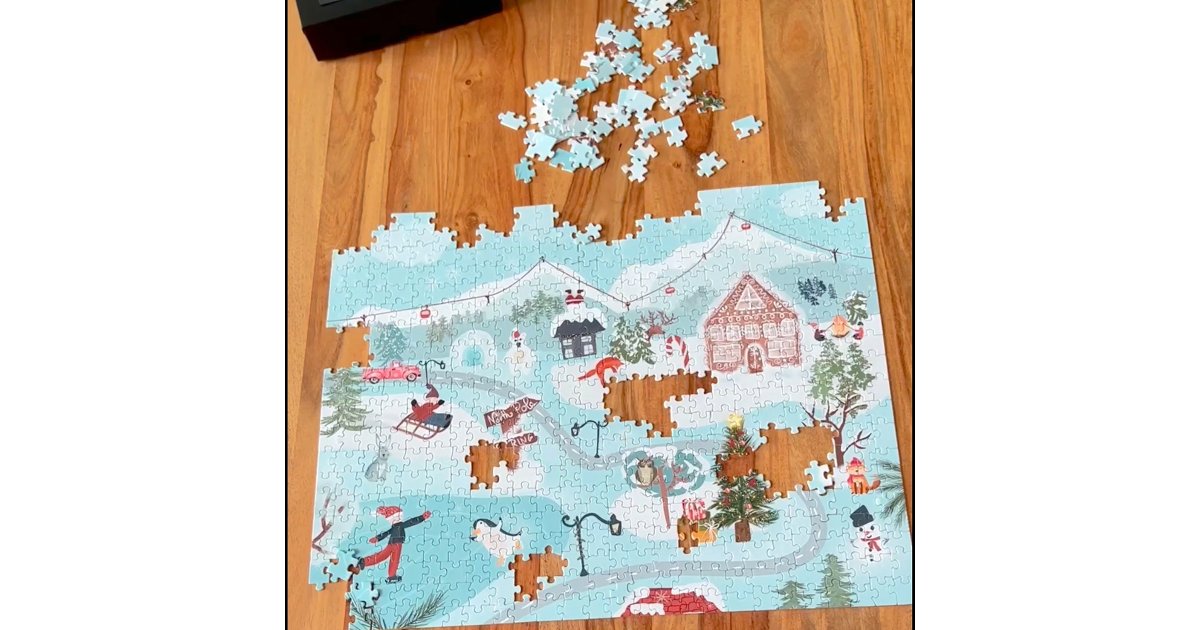 Winter landscape Christmas village illustration Jigsaw Puzzle | Zazzle