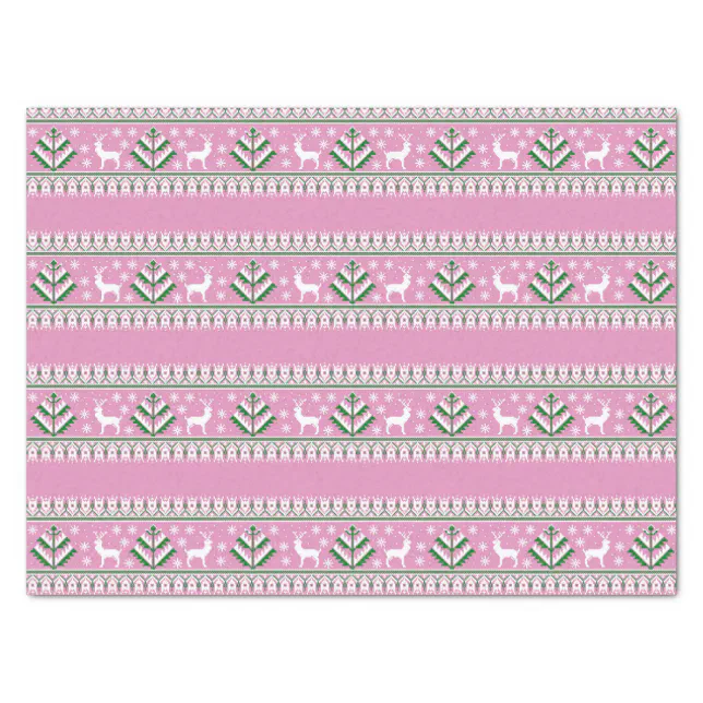 Winter Light Pink and Green Christmas Fair Isle Tissue Paper | Zazzle
