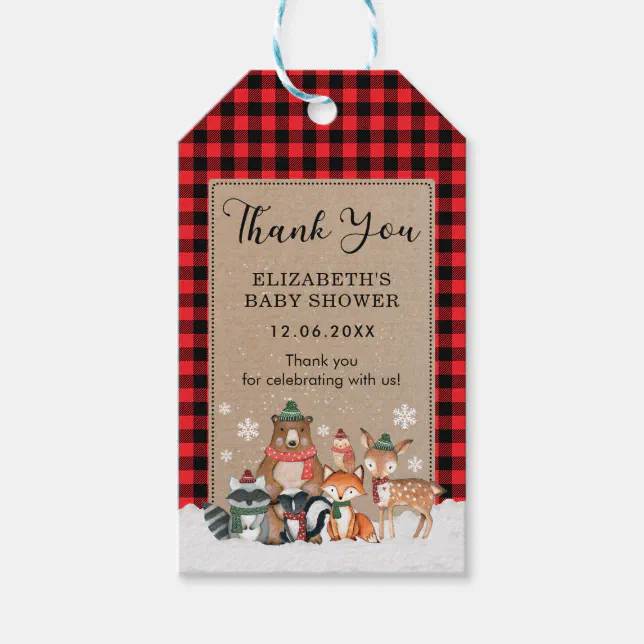 Winter Lumberjack Woodland Animals Thank You Favor Gift Tags | Zazzle