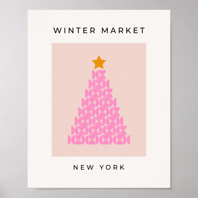 Winter Market 03 Christmas Tree Pink Holiday Poster | Zazzle