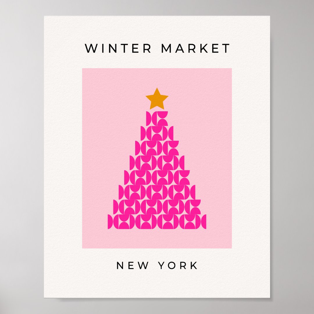 Winter Market 09 Preppy Pink Christmas Tree Poster | Zazzle