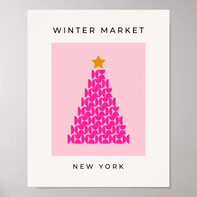 Winter Market 09 Preppy Pink Christmas Tree Poster | Zazzle