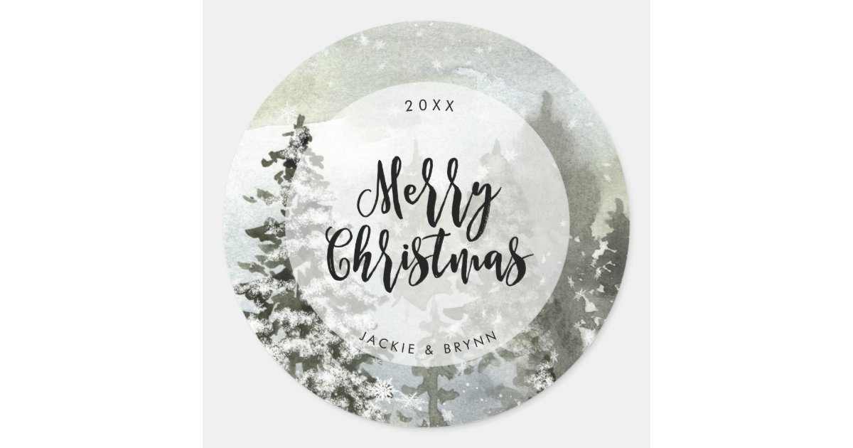 winter merry christmas holiday classic round sticker | Zazzle