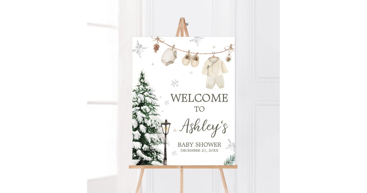 Winter Merry Little Baby Clothes Welcome Poster | Zazzle