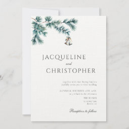 Winter Minimalist Pine Elegant Chic Wedding Bells Invitation | Zazzle