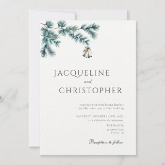 Winter Minimalist Pine Elegant Chic Wedding Bells Invitation | Zazzle