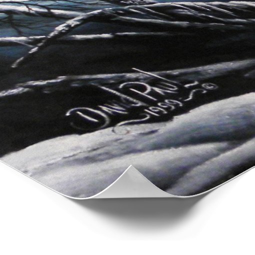 Winter Moon snow scene canvas painting for sale Poster | Zazzle