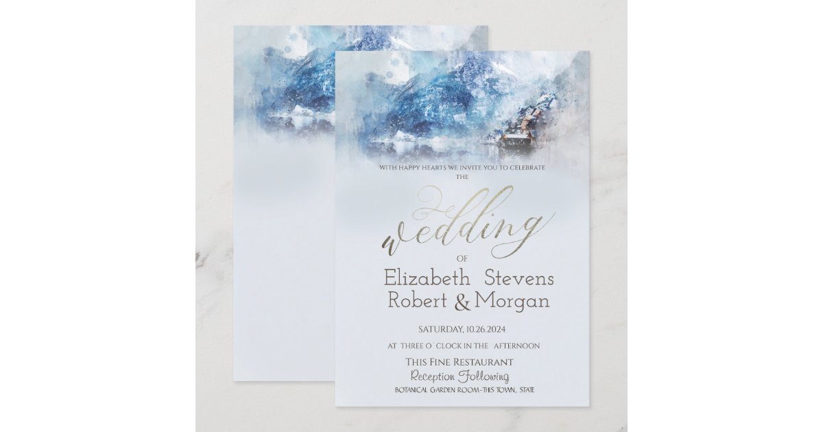 Winter Mountain Lake Snow Wedding Invitation | Zazzle