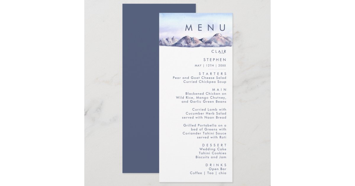 Winter Mountain Sunset Wedding Dinner Menu | Zazzle