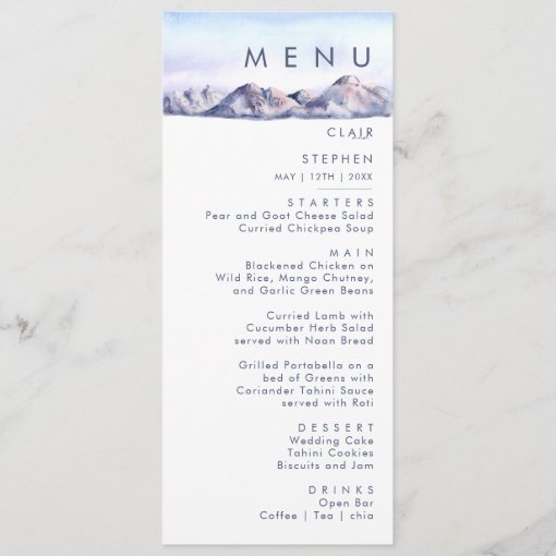 Winter Mountain Sunset Wedding Dinner Menu | Zazzle