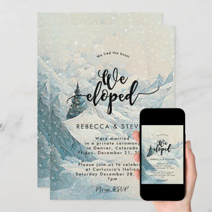 winter mountains landscape we eloped invitation | Zazzle