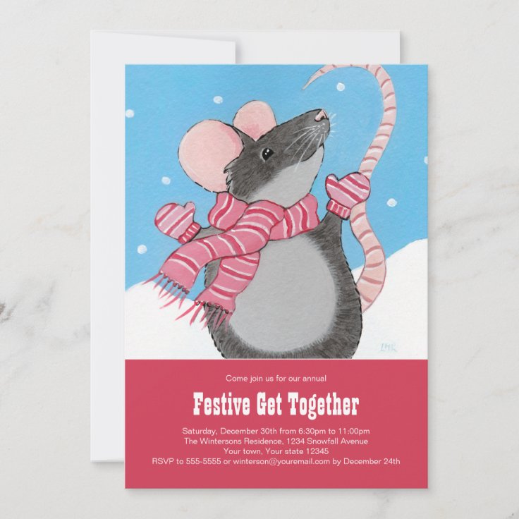 Winter Mouse Festive Get Together Invitations | Zazzle