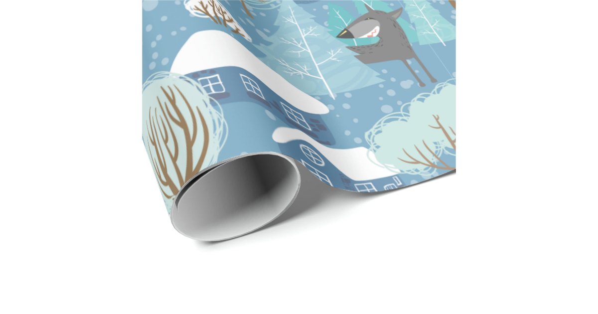 Winter night vintage village scene wrapping paper | Zazzle