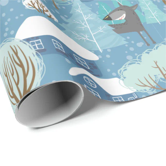 Winter night vintage village scene wrapping paper | Zazzle