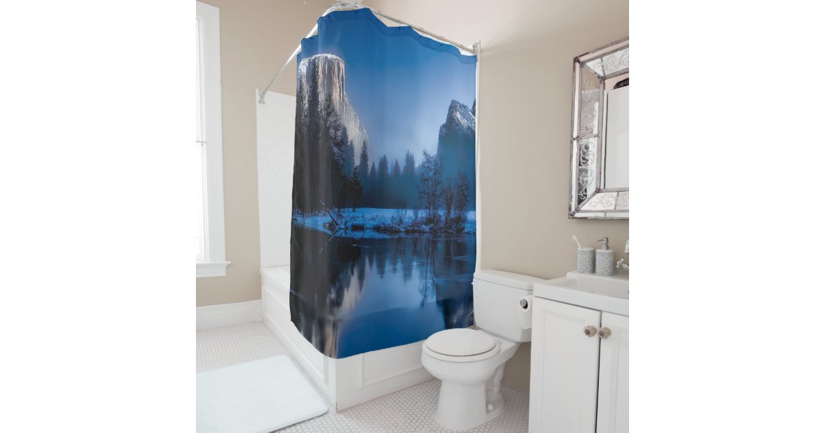 Winter On A Lake Between Ice-Covered Mountains Shower Curtain | Zazzle