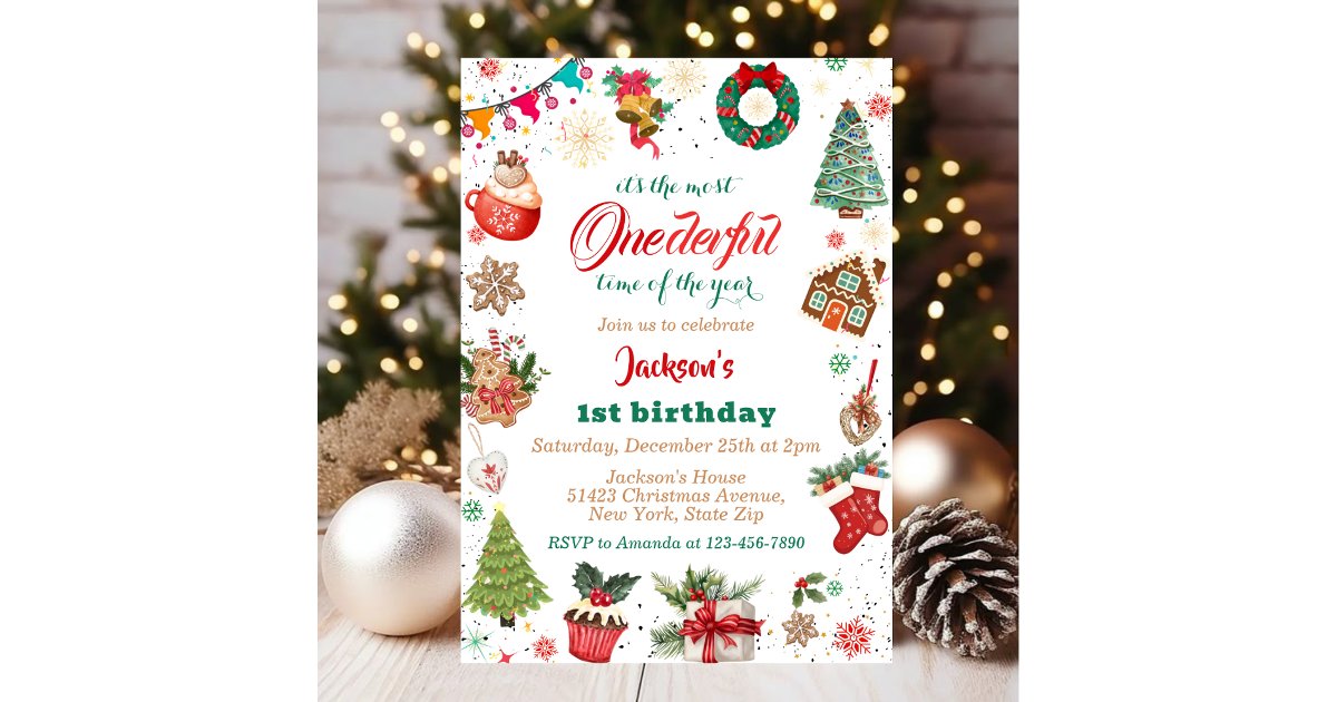 Winter Onederful Christmas 1st Birthday Party Invitation | Zazzle