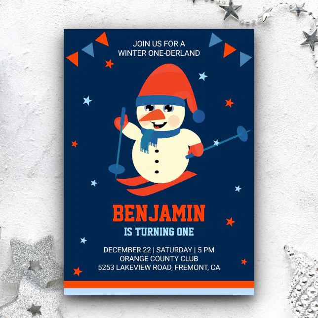 Winter Onederland Cute Snowman 1st Birthday Invite | Zazzle