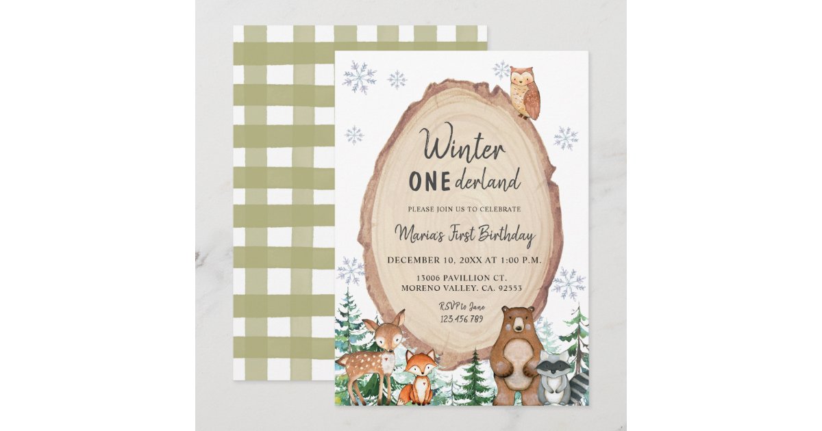 Winter Onederland Rustic Woodland Animal Birthday Invitation | Zazzle