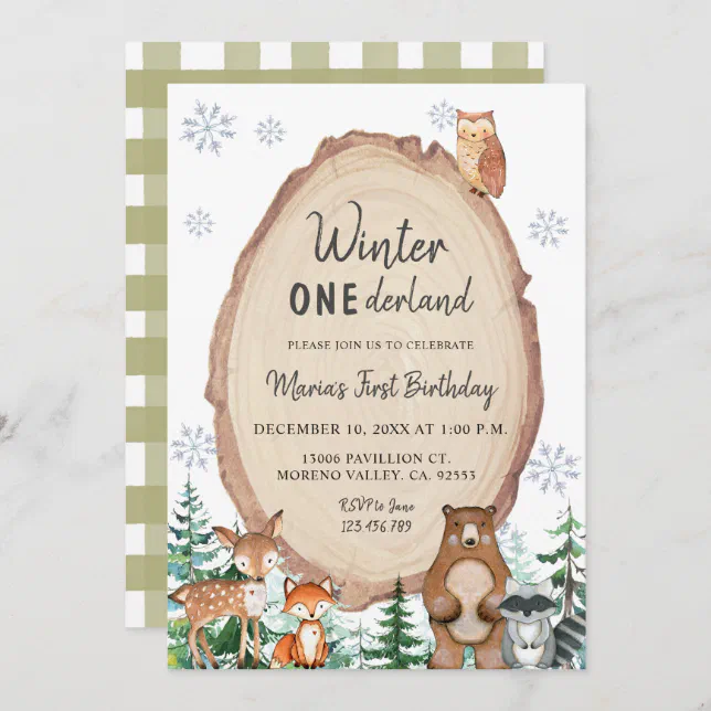Winter Onederland Rustic Woodland Animal Birthday Invitation | Zazzle