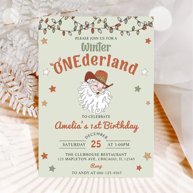 Winter Onederland Santa Christmas First Birthday Invitation | Zazzle