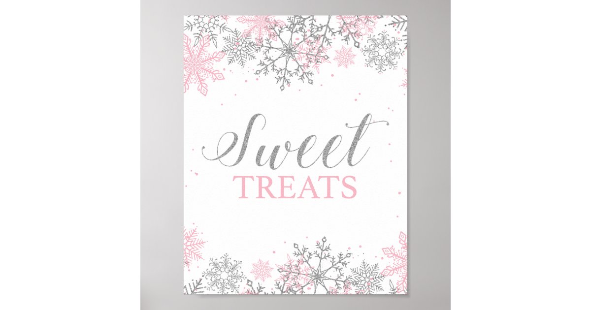 Winter Onederland Sweet Treats Pink Silver Poster | Zazzle