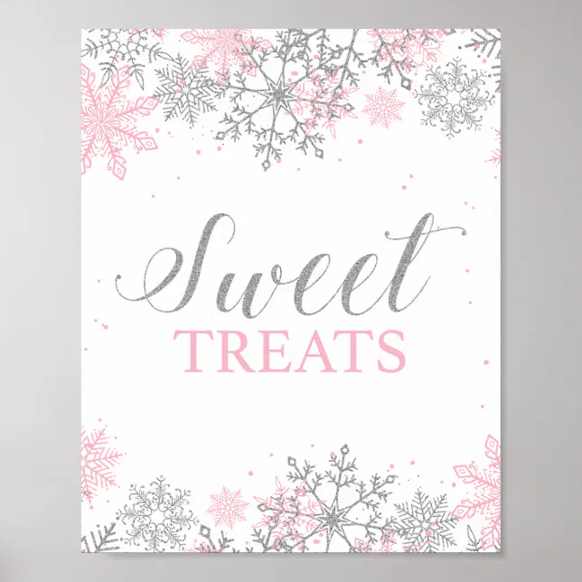Winter Onederland Sweet Treats Pink Silver Poster | Zazzle