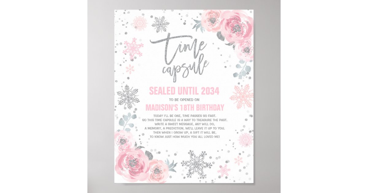 Winter ONEderland Time Capsule Pink And Silver Poster | Zazzle