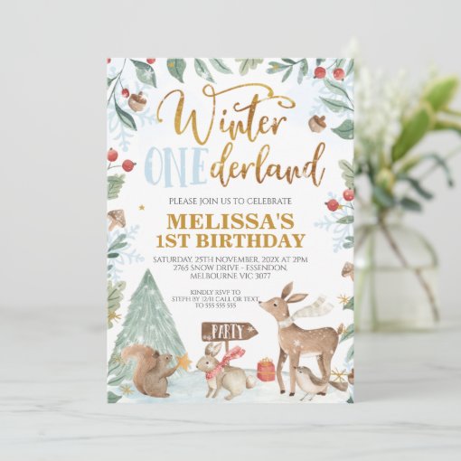 Winter Onederland Woodland Animals Birthday Invitation | Zazzle