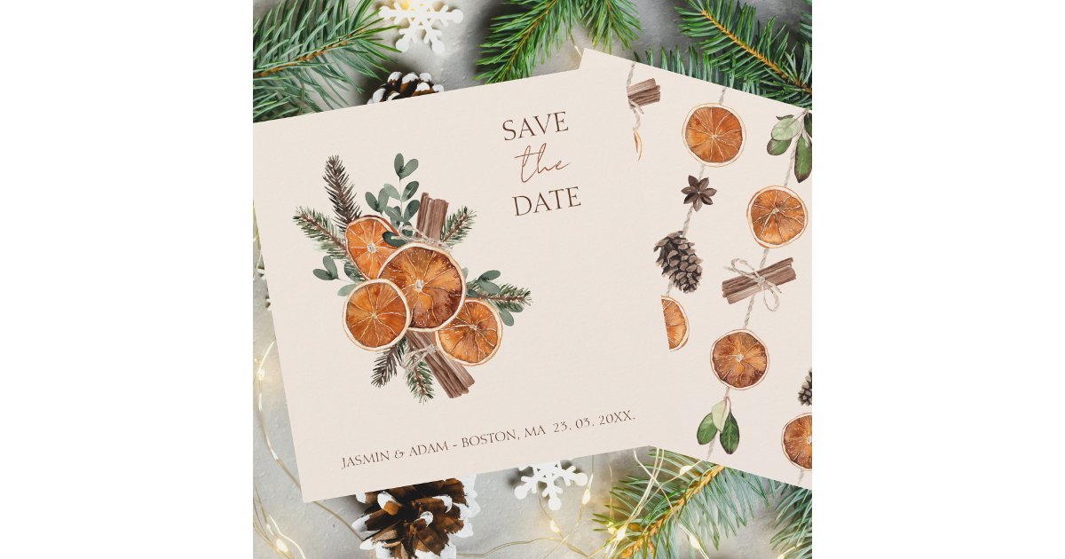 Winter Orange Slices Dried Citrus Cinnamon Wedding Save The Date | Zazzle