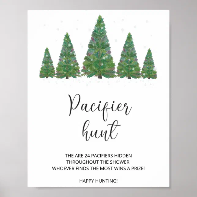 Winter Pacifier Hunt Sign. Find The Pacifier Game Poster | Zazzle