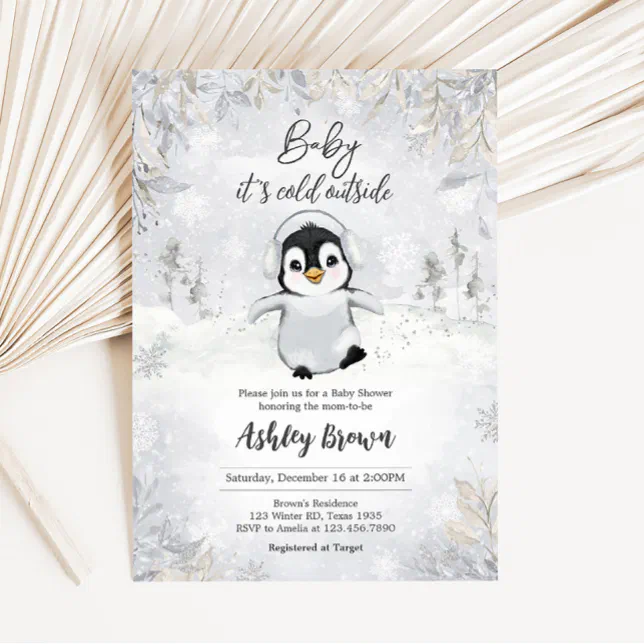 Winter Penguin Baby Shower Invitation | Zazzle