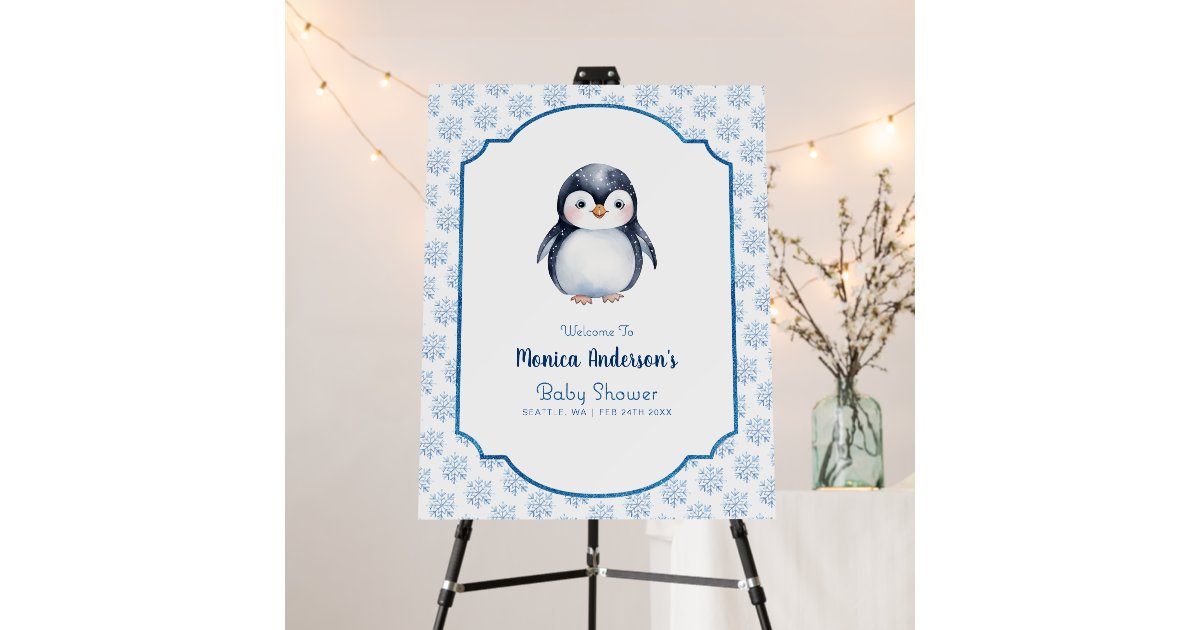 Winter Penguin Baby Shower Welcome Sign | Zazzle