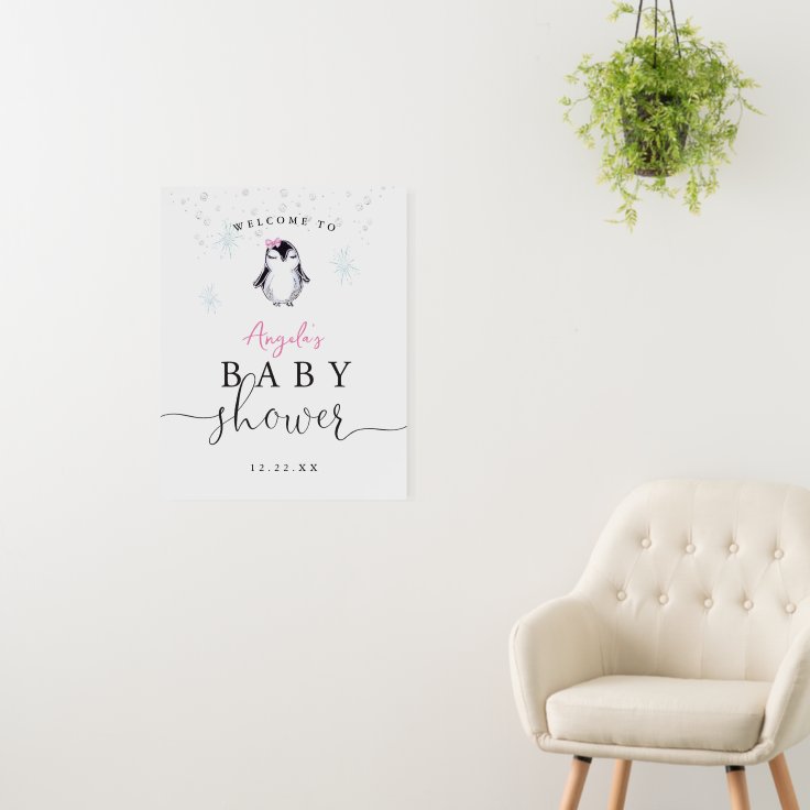 Winter Penguin Baby Shower Welcome Sign | Zazzle