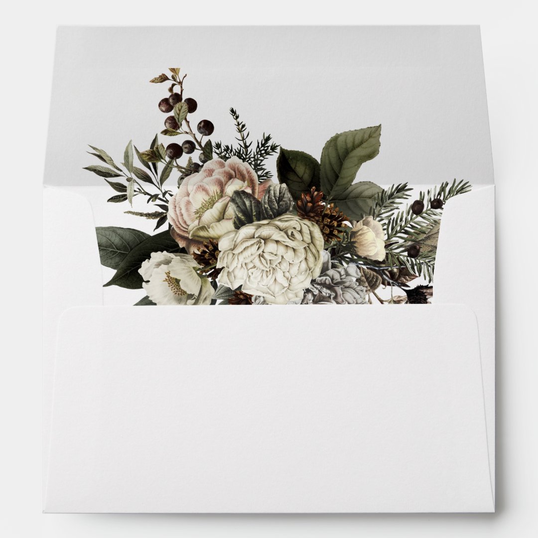 Winter peonies bouquet elegant classy wedding envelope | Zazzle