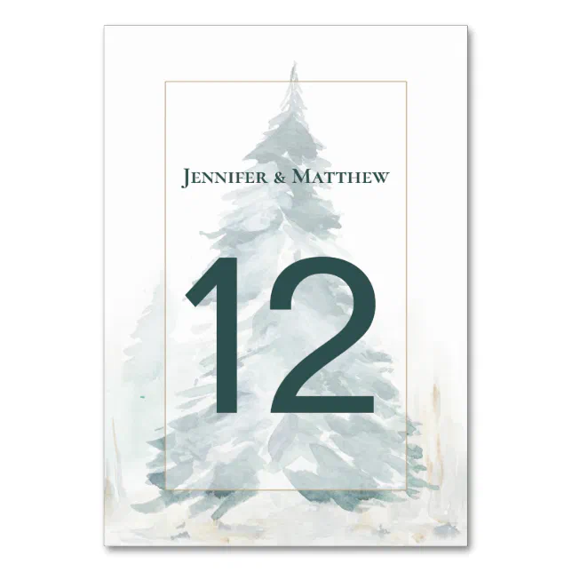 Winter Pine Romance Table Number | Zazzle