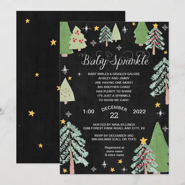 Winter Pine Tree Baby Sprinkle Invitation | Zazzle