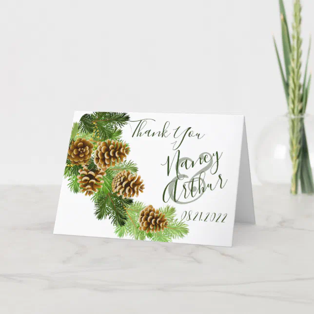 Winter Pine Tree & Pine Cones Wedding Thank You Card | Zazzle