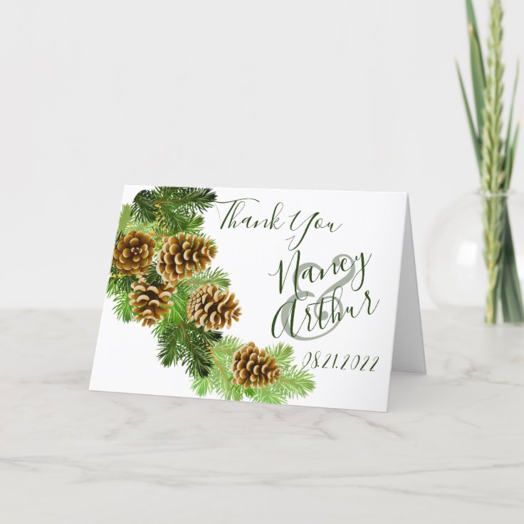Winter Pine Tree & Pine Cones Wedding Thank You Card | Zazzle
