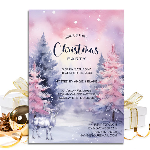 Winter Pine Trees Christmas Party Invitation | Zazzle