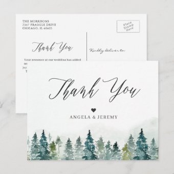 Winter Pine Trees Forest Thank You Postcard | Zazzle