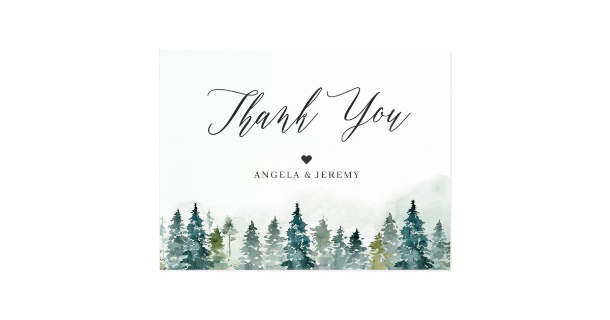 Winter Pine Trees Forest Thank You Postcard | Zazzle.com