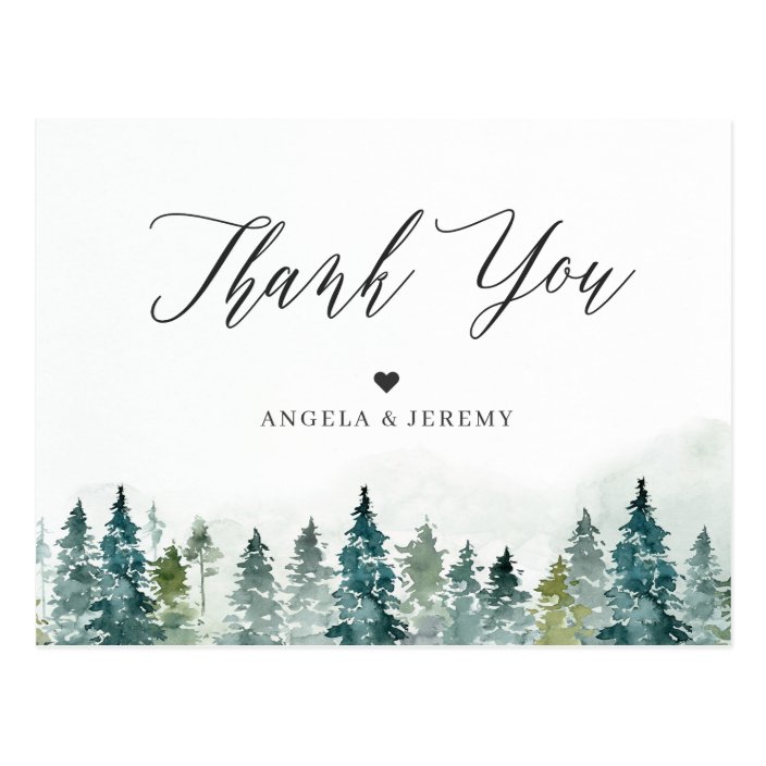 Winter Pine Trees Forest Thank You Postcard | Zazzle.com