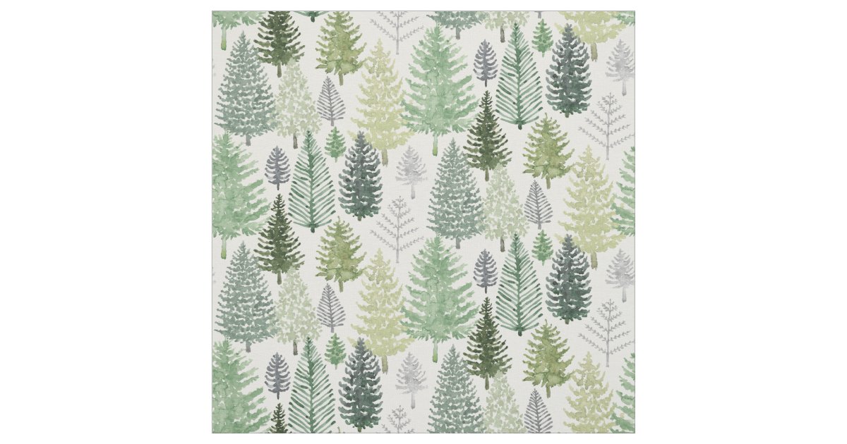 Winter Pine Trees Holiday Fabric | Zazzle