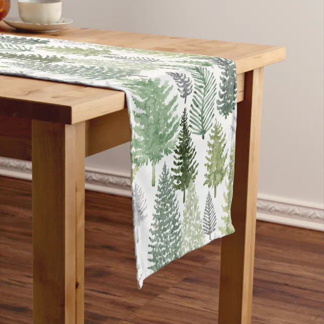 Winter Pine Trees Holiday Table Runner | Zazzle